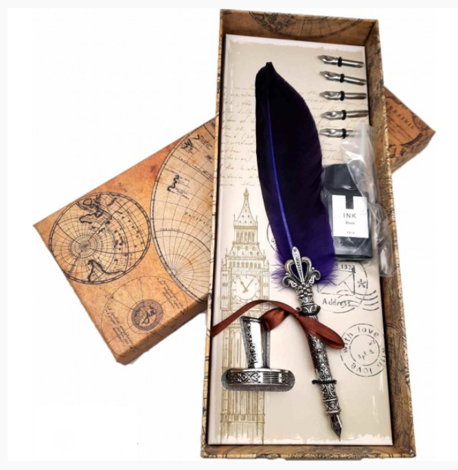 Penna stilografica con VERA piuma color viola - English | Zona Lusso